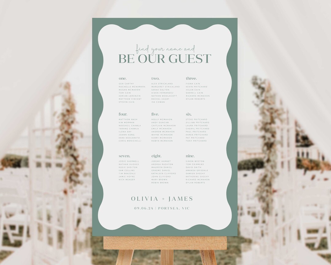 Wavy Seating Chart, Wedding Seating Chart Sign, Table Seating Chart ...