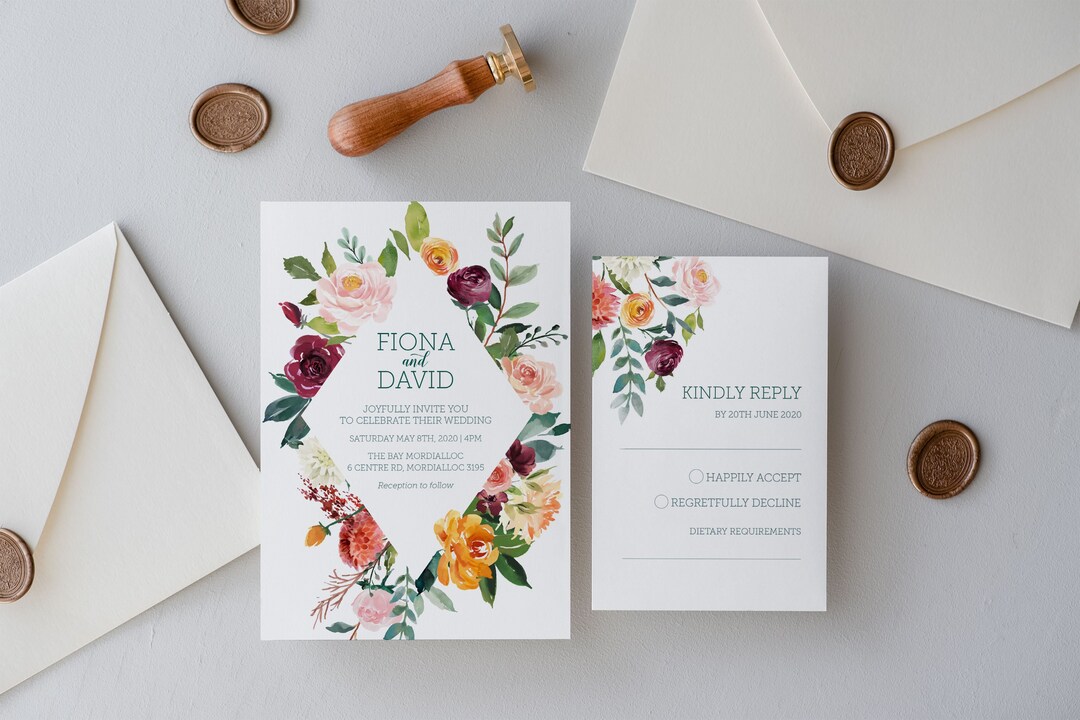 Spring Flowers, Wedding Invitation Set, Wedding Suite, Digital File ...