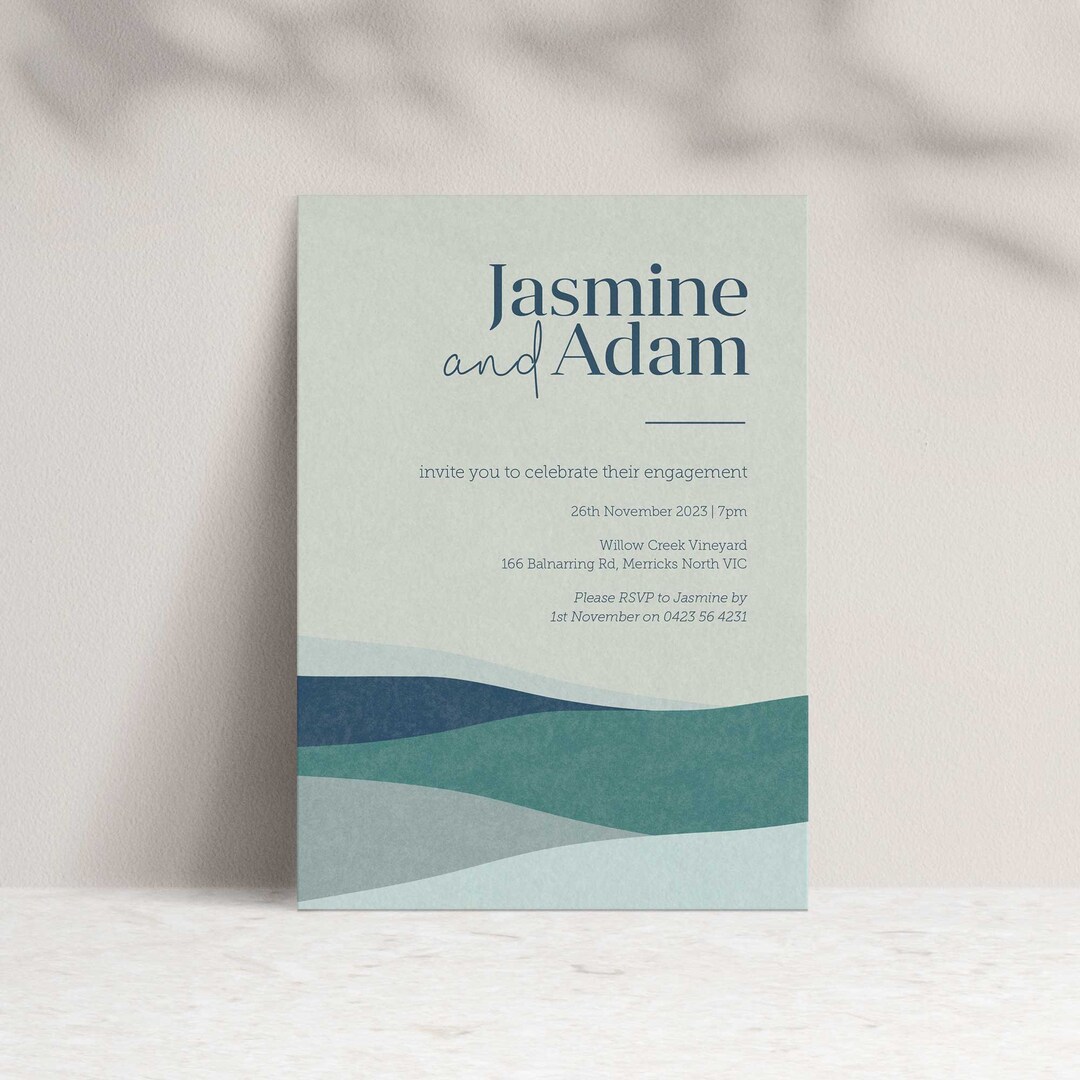 Wavy Engagement Invite, Digital File, Engagement Invite, Coastal ...