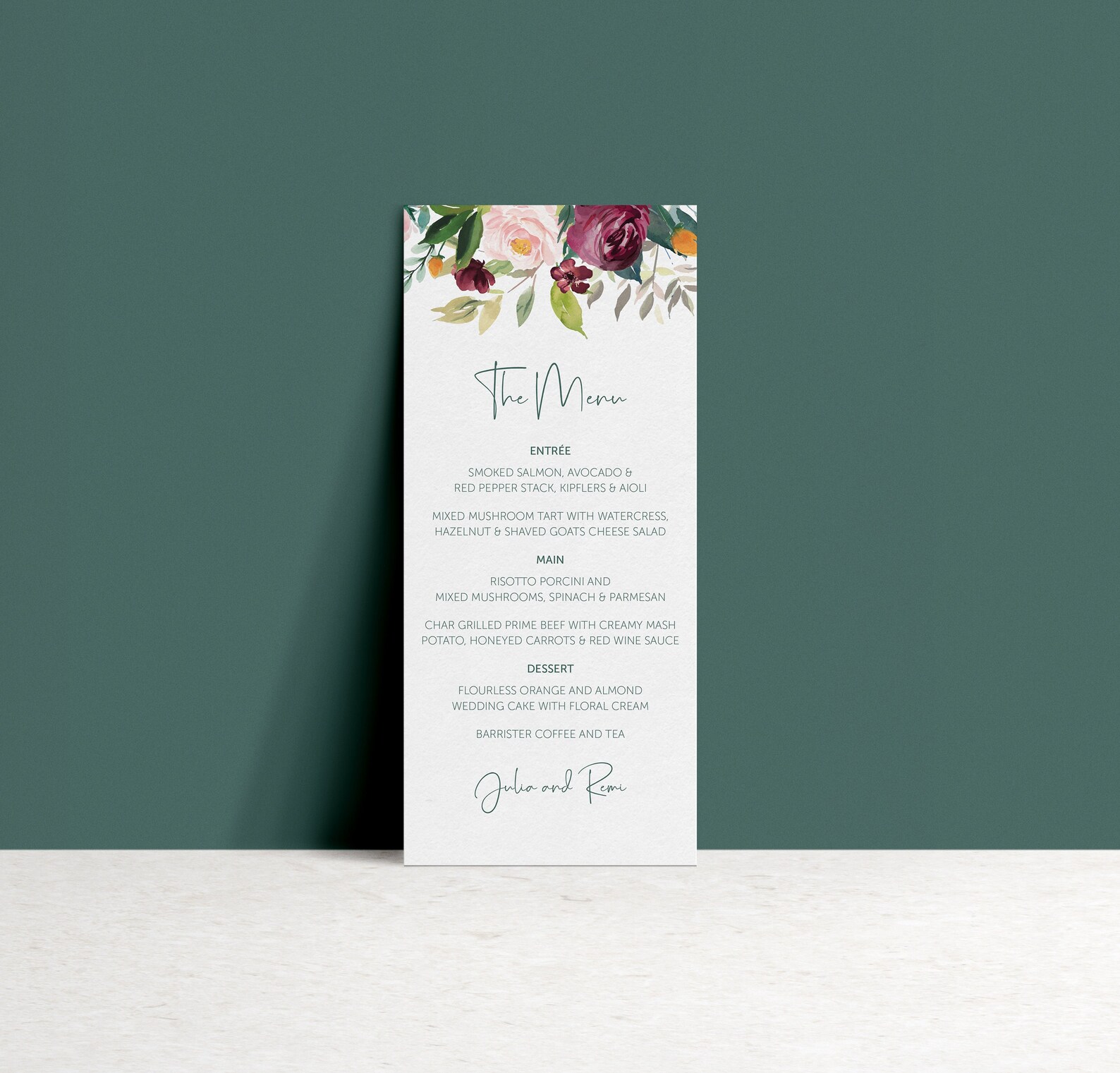 Modern Wedding Menu Printable Wedding Menu Watercolour - Etsy