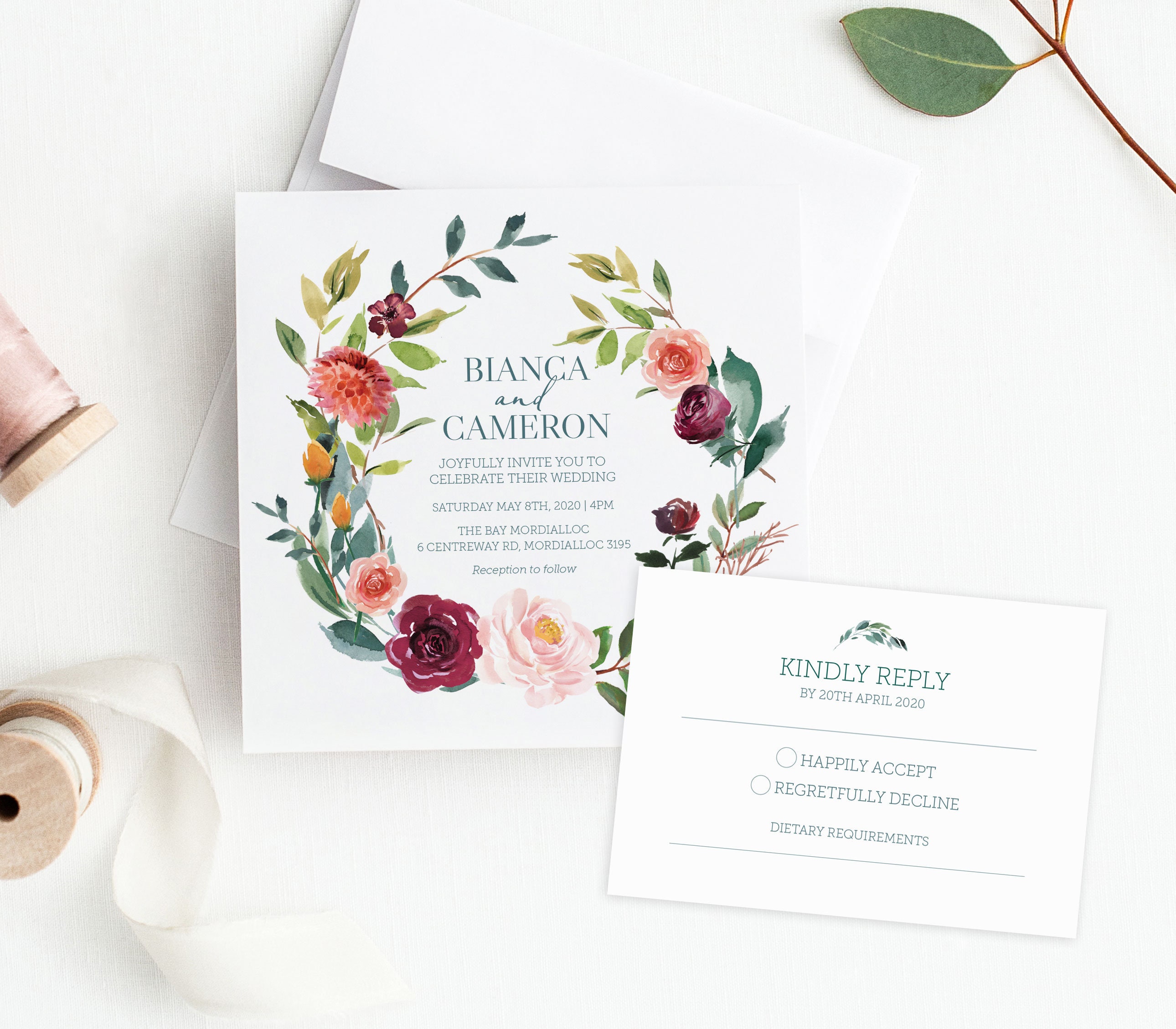 Spring Floral Wedding Invitation Set Spring foliage Wedding | Etsy