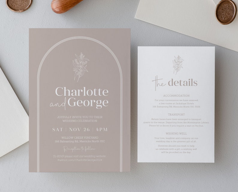 Native Australian Wedding Invitation, Beige Wedding Invite, DIY ...