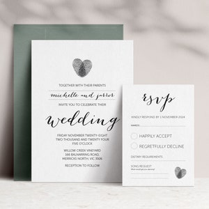 Wedding Invitation, Wedding Invite, DIY Printable, Heart Thumbprint ...