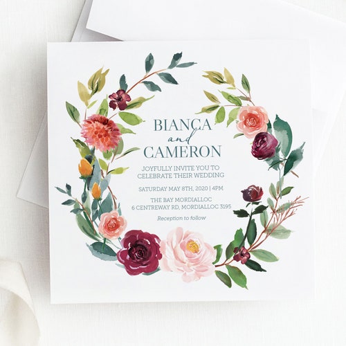 Spring Floral Wedding Invitation Set Spring Foliage Wedding - Etsy