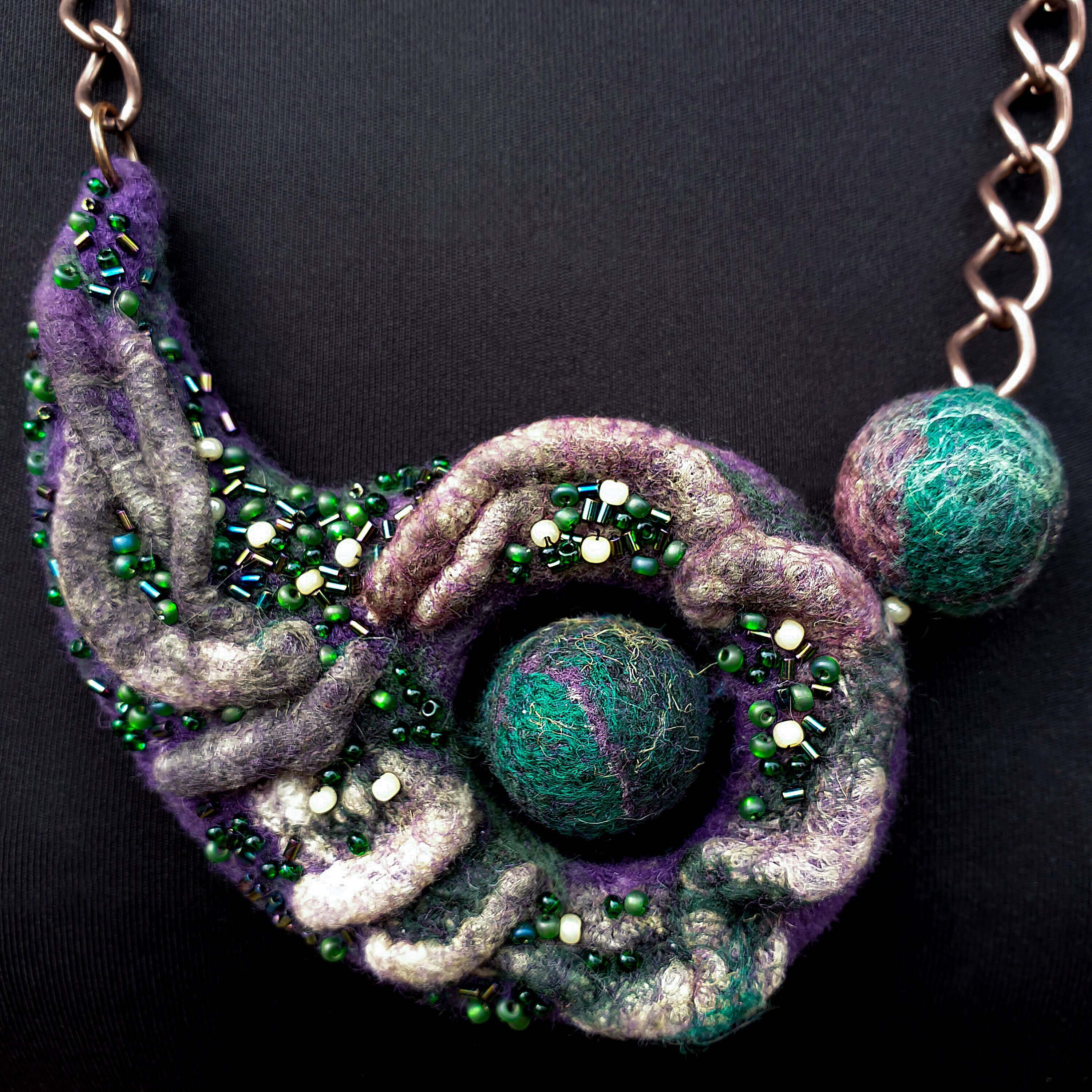 Felted Pendant Decorated With Beads Felt Necklace Felt - Etsy