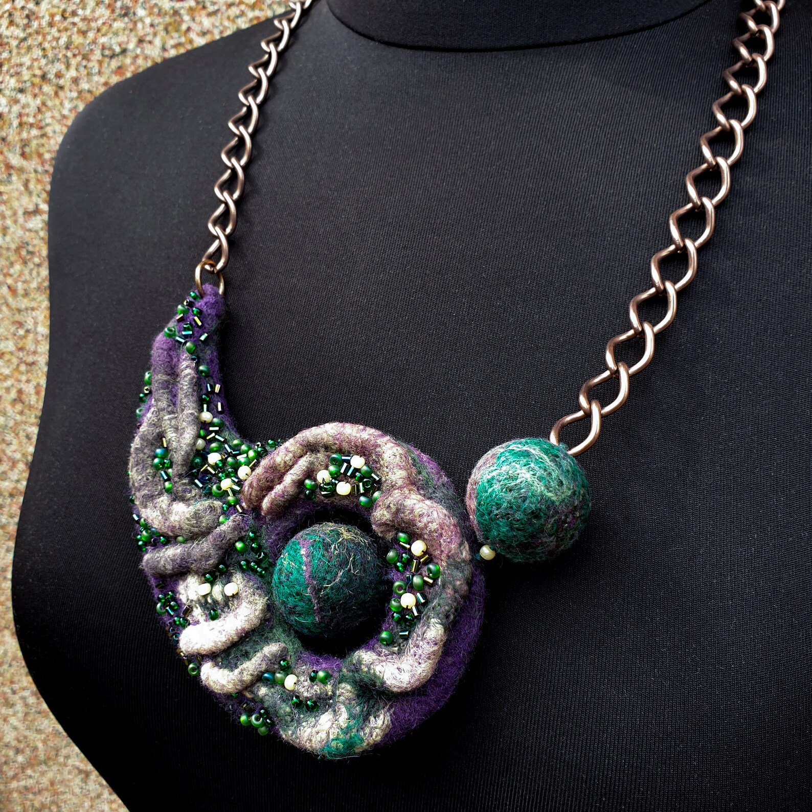 Felted Pendant Decorated With Beads Felt Necklace Felt - Etsy
