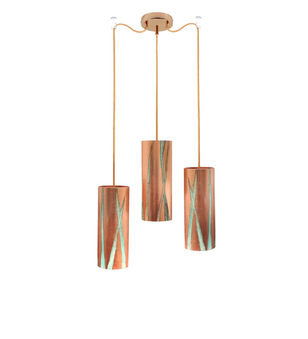 COPPER LIGHT Hanging Light, 3 Flames, Handmade Lampshades Made of ...