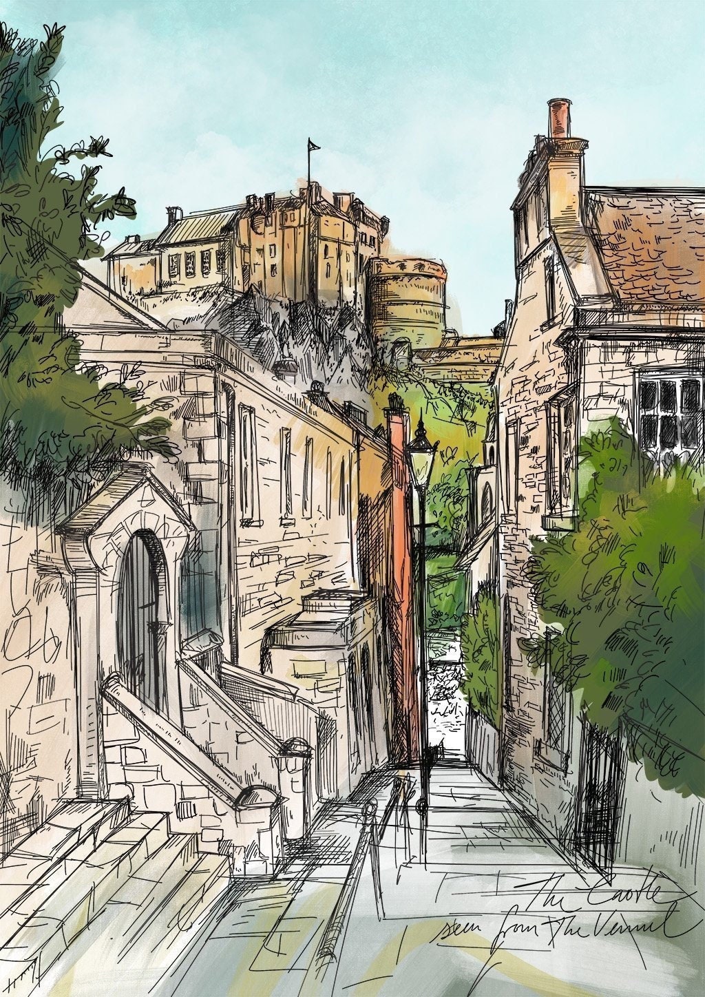 Art Print of Edinburgh Castle From the Vennel Scottish Landscape USA ...