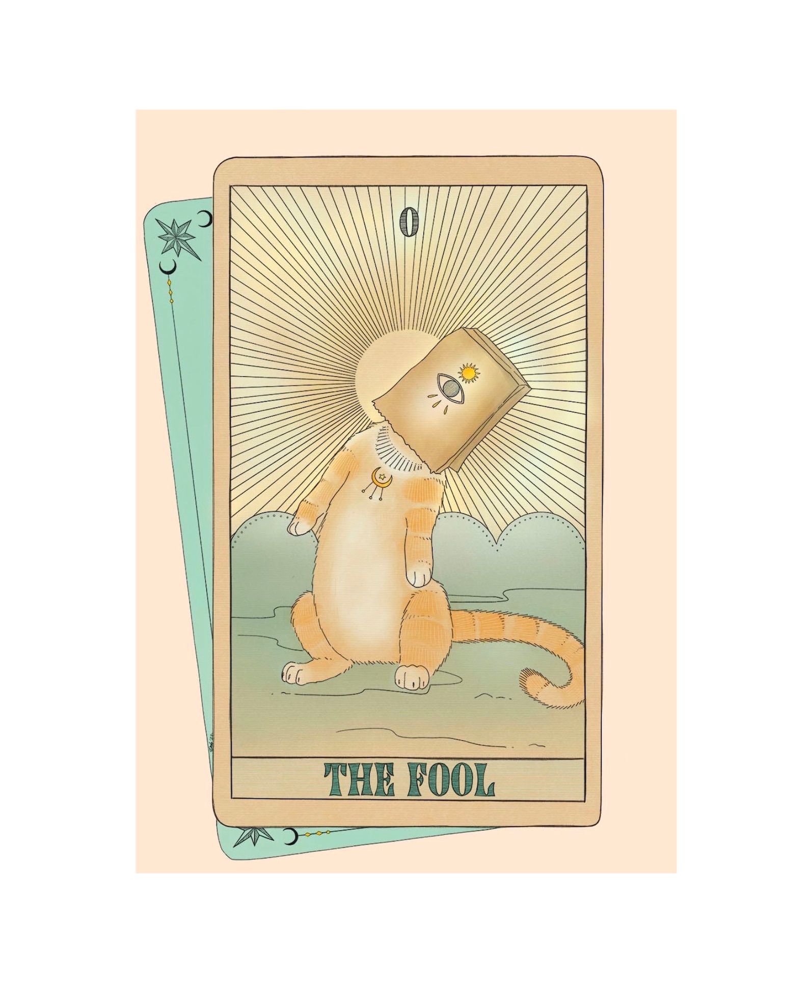 The Fool Tarot Cat Card Art Print Silly Ginger Cat , Celestial Witchy ...