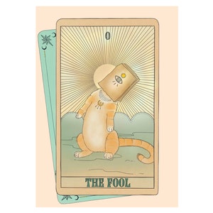 The Fool Tarot Cat Card Art Print Silly Ginger Cat , Celestial Witchy ...