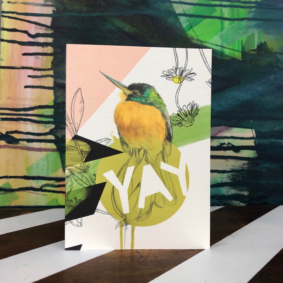 Yay Bird Drippy Botanical All Occasions Happy Pink Green - Etsy