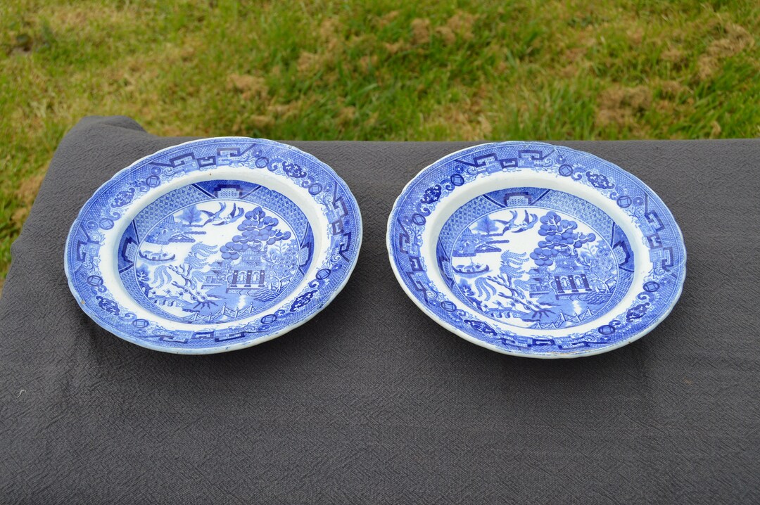 Two Plates Bordeaux French Faience China Porcelain Ceramic Transfer ...