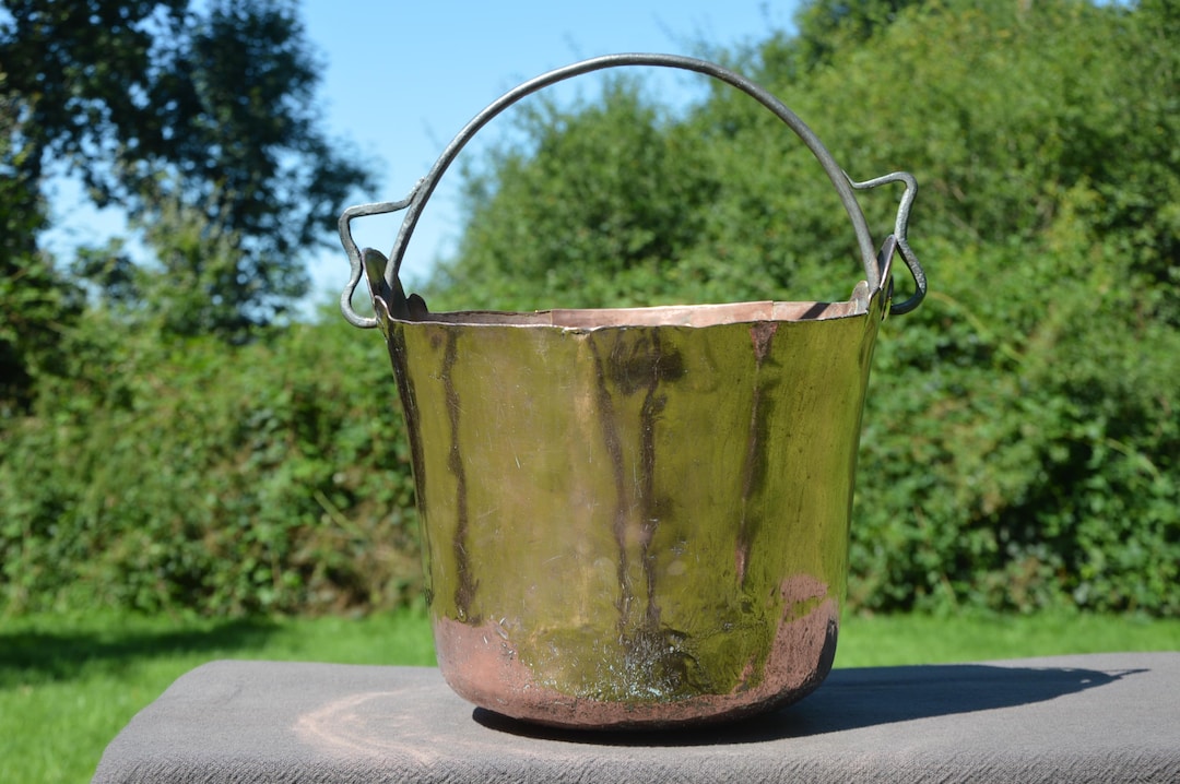 Antique French Solid Copper Water Bucket Copper Bucket Forged Iron ...