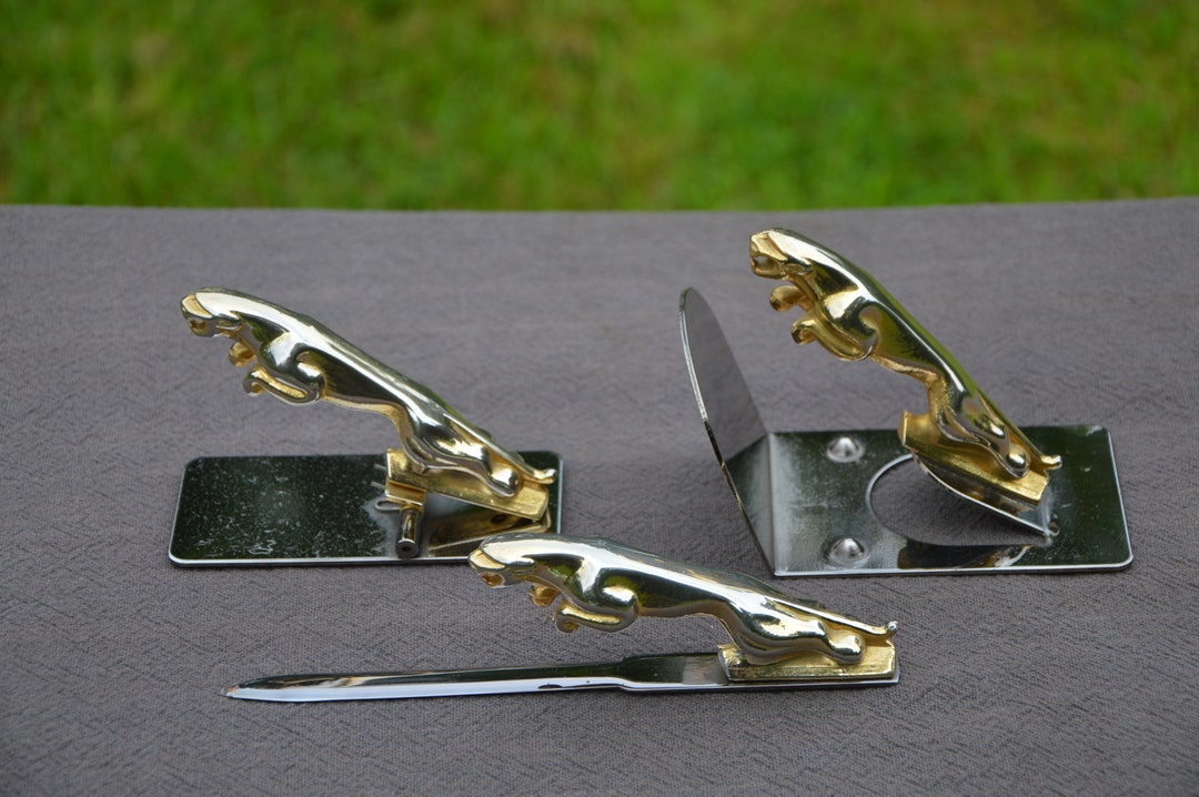 Jaguar Desk Set Paper Knife Paper Clip and Letter Rack Vintage - Etsy