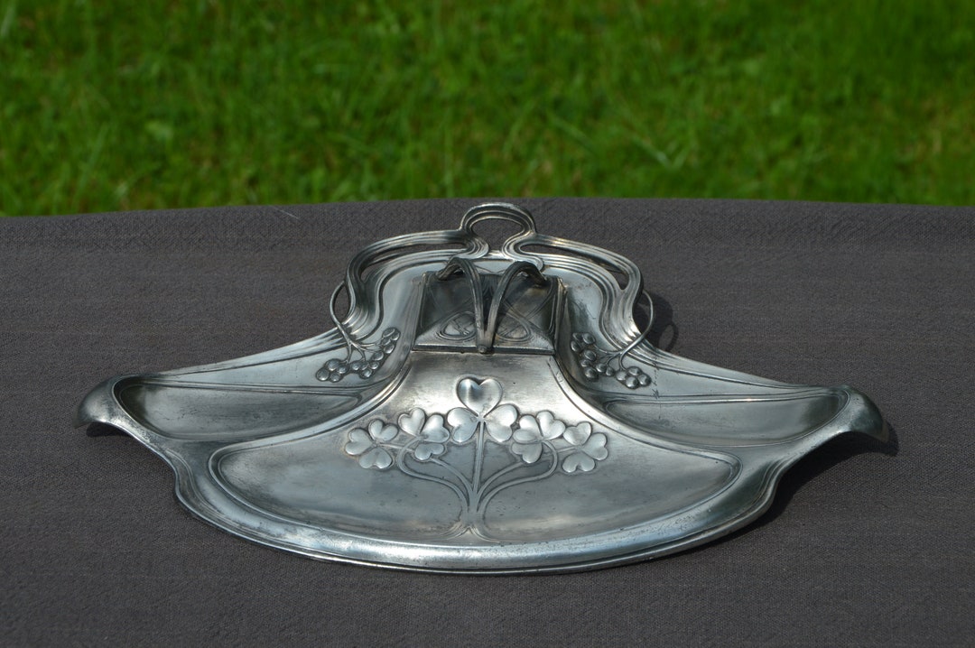 German WMF Antique Decorative Desk Inkwell Pewter Art Nouveau Pen Stand ...