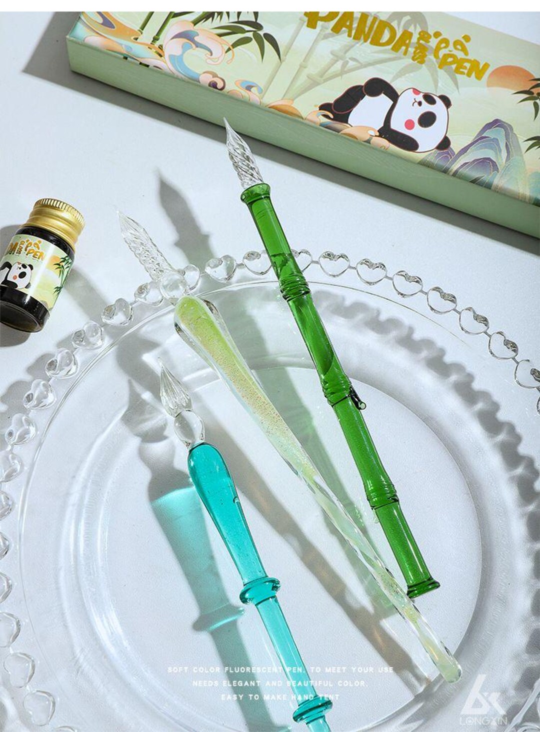 Panda Bamboo Design Glass Dip Pen With Gift Box for Writing and Drawing ...