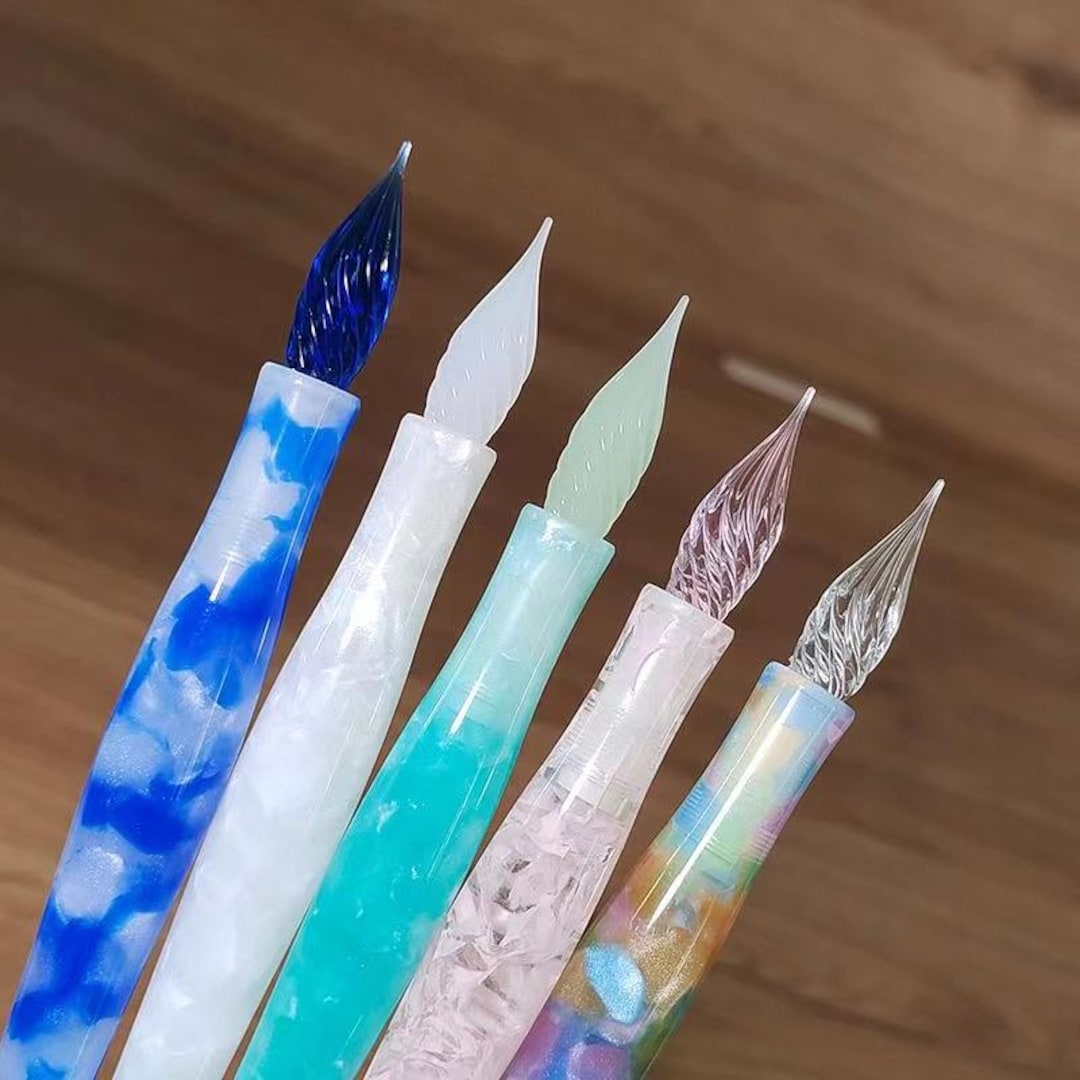 Glass Dip Pen Set With 3 Extra EF/F/M Nibs, Resin Handle, Smooth ...