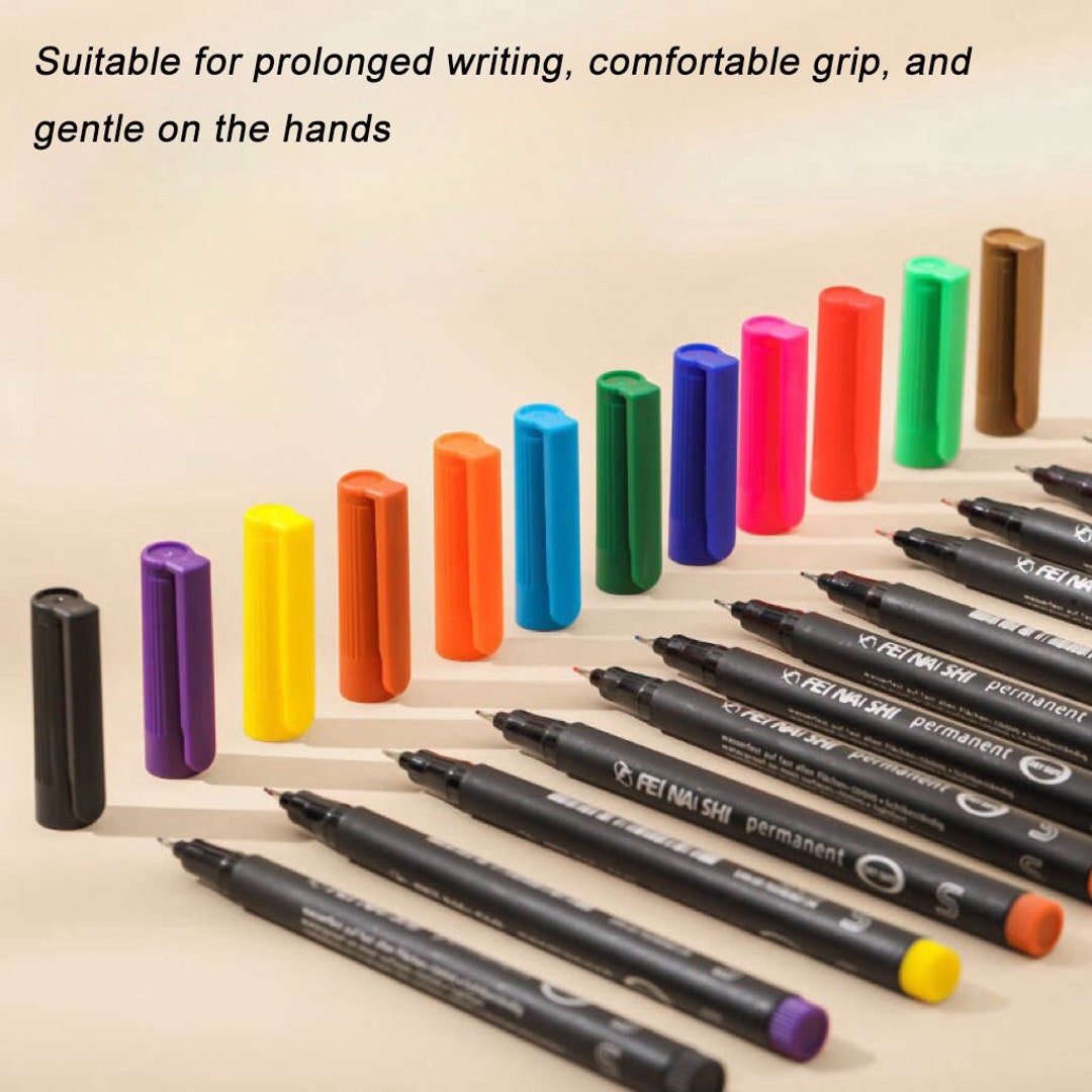 12 Colors Oil-based Markers With Water-resistant Ink 0.5mm Fiber Tip ...