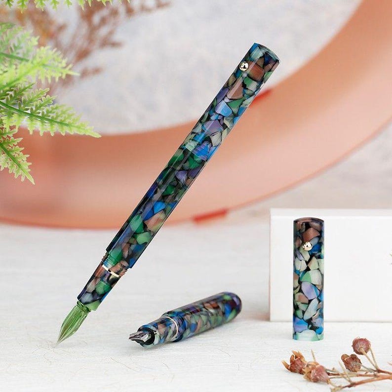 Resin Glass Dip Pen Set – Jade, Pearl, Mosaic, Confetti Styles ...