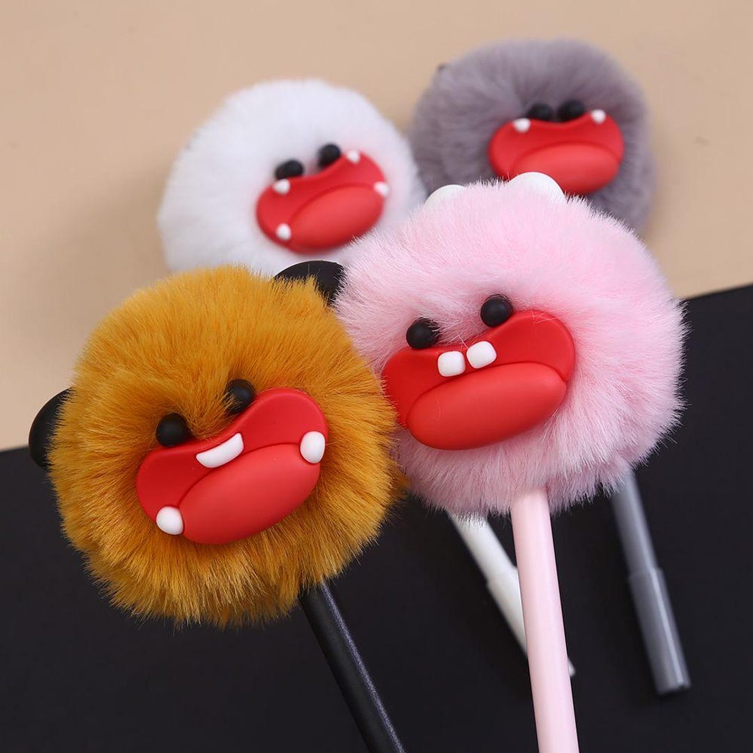 4-pack Plush Clown Pens, Big Laughing Mouth, Creative Furry 0.5mm Black ...