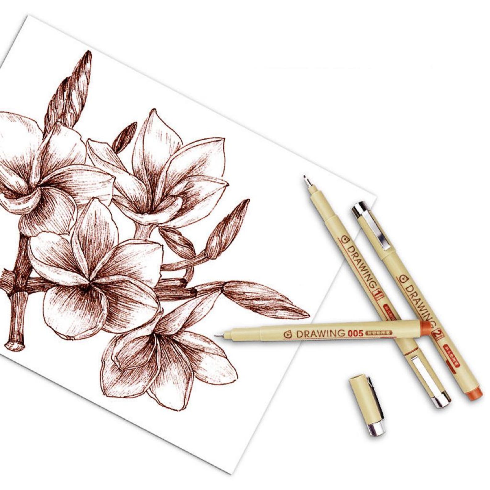 Set of 12 Brown Waterproof Fineliner Drawing Pens, Art Sketch Inking ...