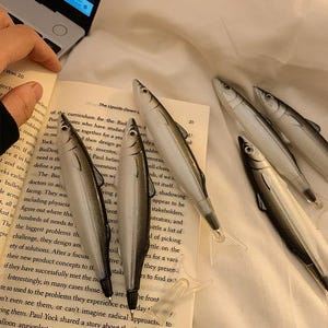 Whimsical Sardine Ballpoint Pens - Set of 5, Black Ink, Refillable, 0 ...