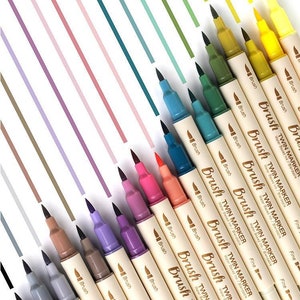 20 Colors Twin Marker Set, Water Based Ink Pens, Brush and Fine Tip ...
