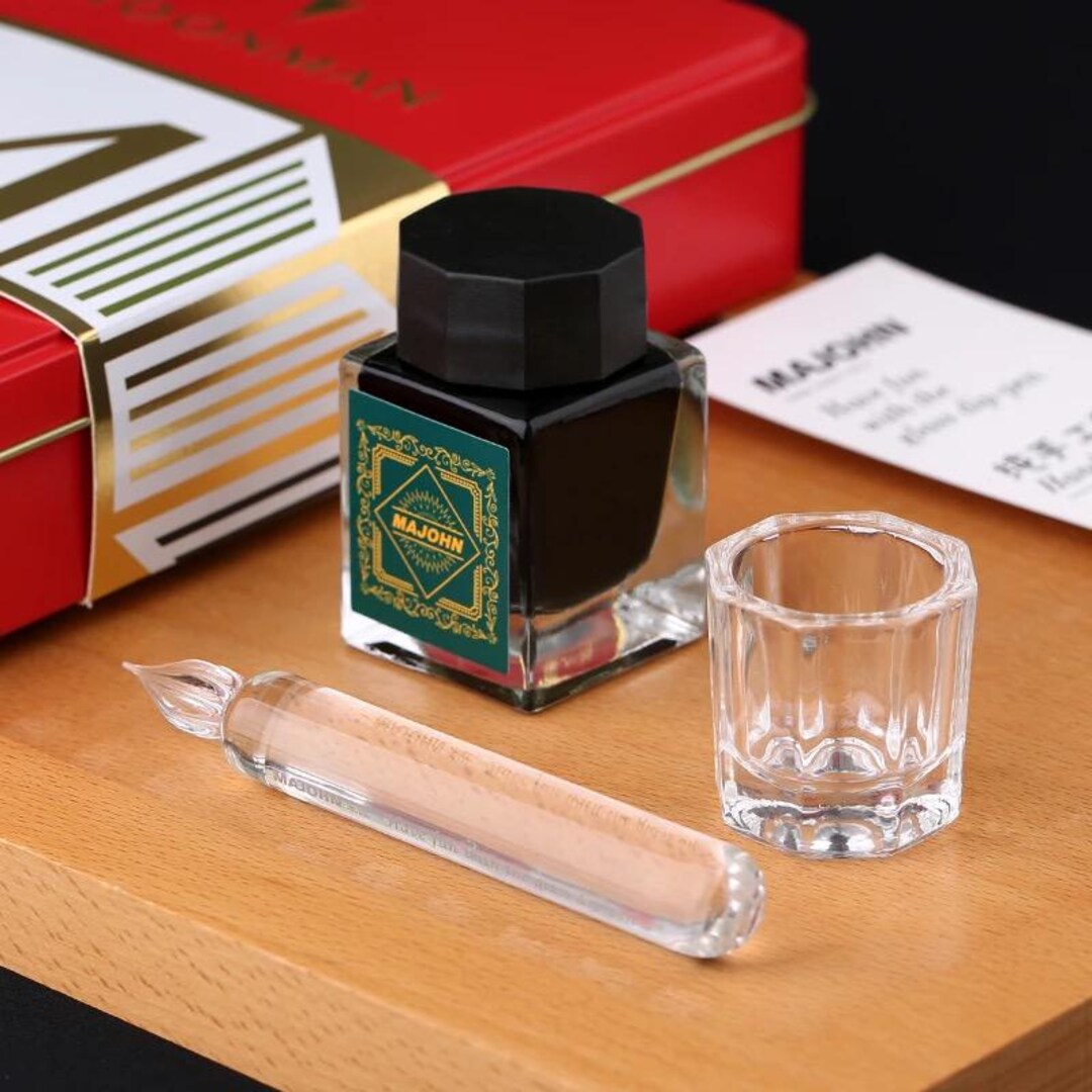Short Glass Dip Pen Set With Ink & Cleaning Cup, Handmade Calligraphy ...
