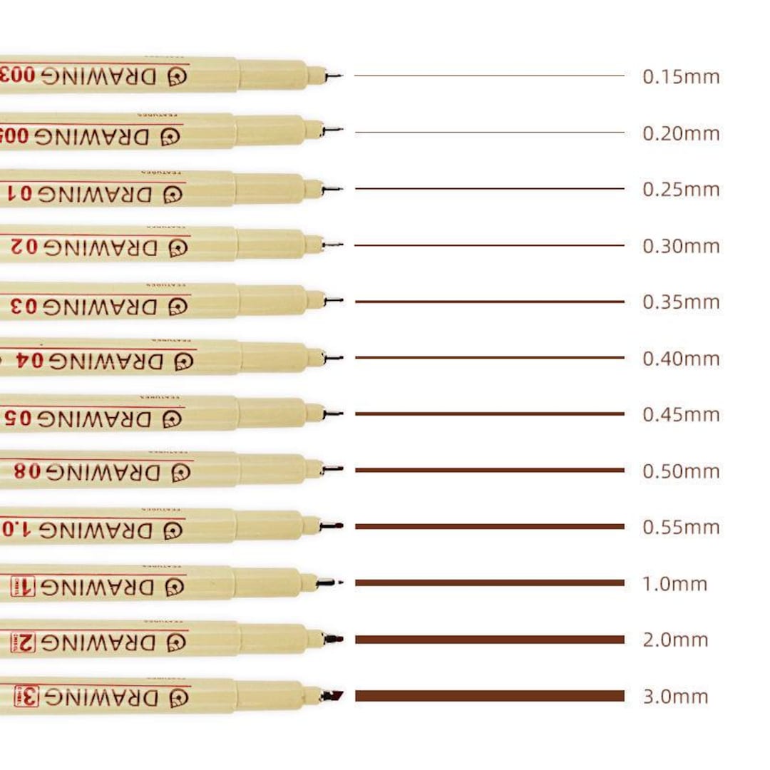 Set of 12 Brown Waterproof Fineliner Drawing Pens, Art Sketch Inking ...