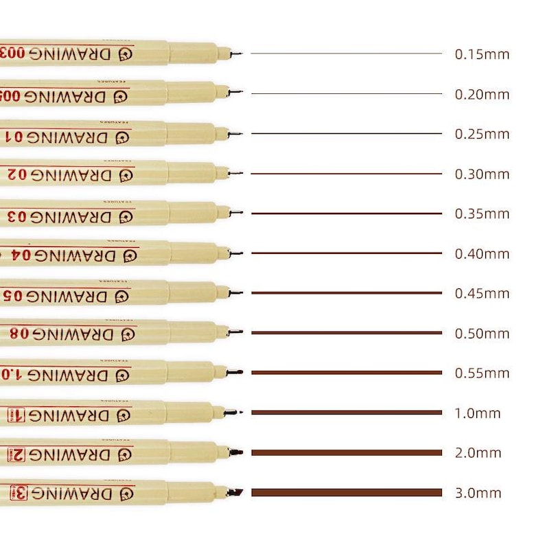 Set of 12 Brown Waterproof Fineliner Drawing Pens, Art Sketch Inking ...