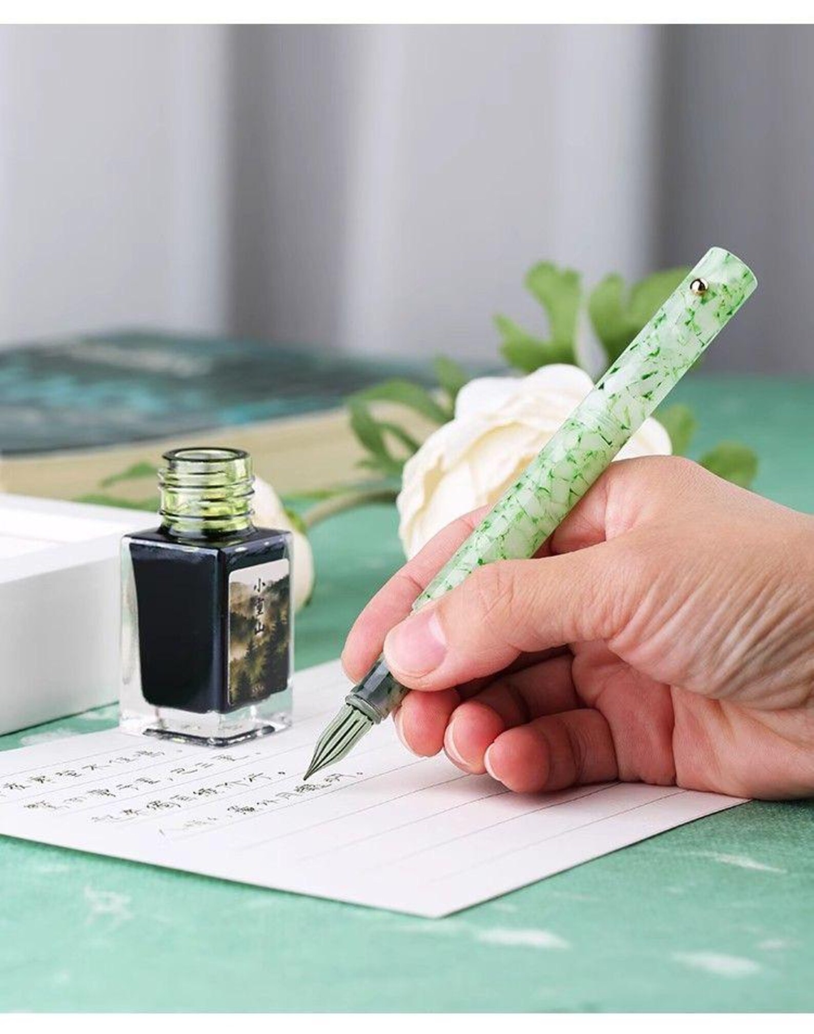 Resin Glass Dip Pen Set – Jade, Pearl, Mosaic, Confetti Styles ...