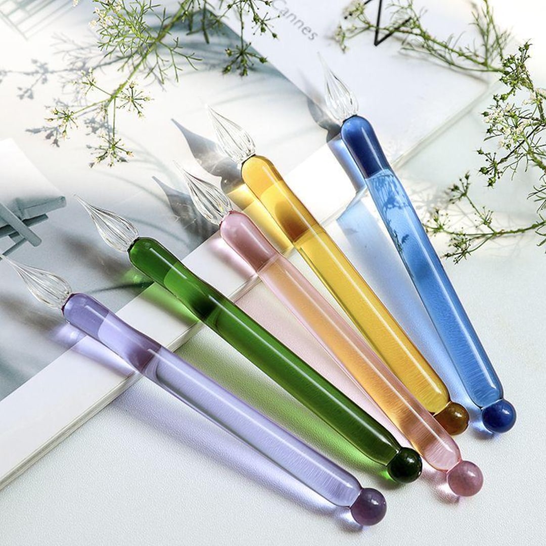 Transparent Glass Dip Pen– 5 Colors Classic Writing Calligraphy Pens ...