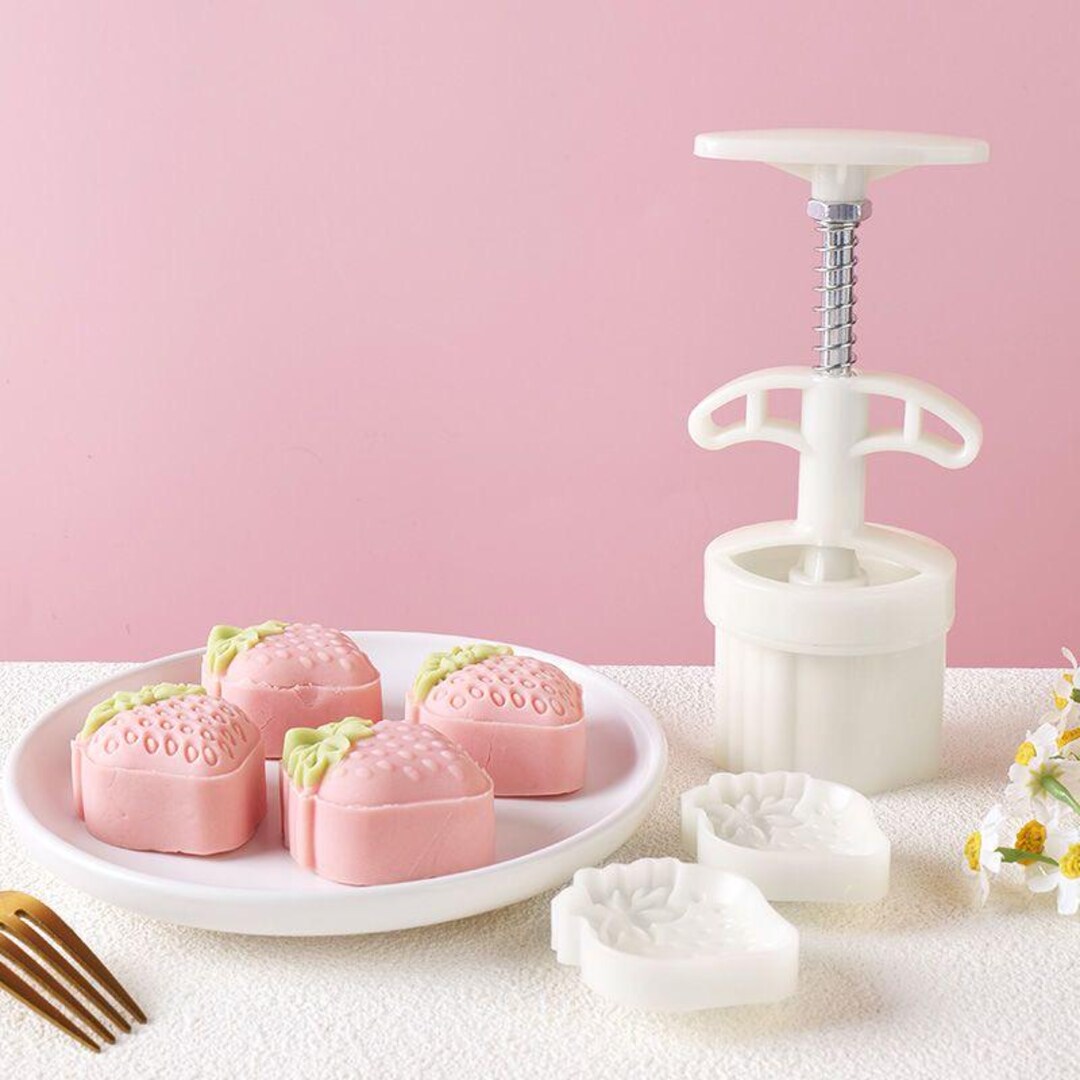 3D Strawberry Mooncake Mold, ABS Material, Clear Pattern, Easy Release ...