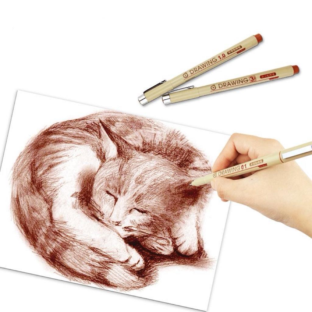 Set of 12 Brown Waterproof Fineliner Drawing Pens, Art Sketch Inking ...
