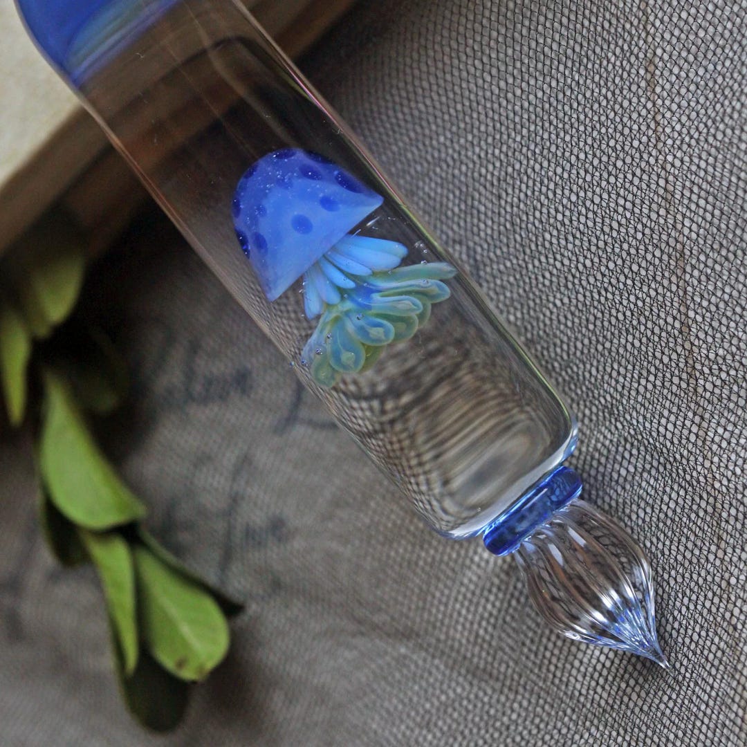Handmade Blue Crystal Glass Dip Pen: Jellyfish Design, Calligraphy Nib ...