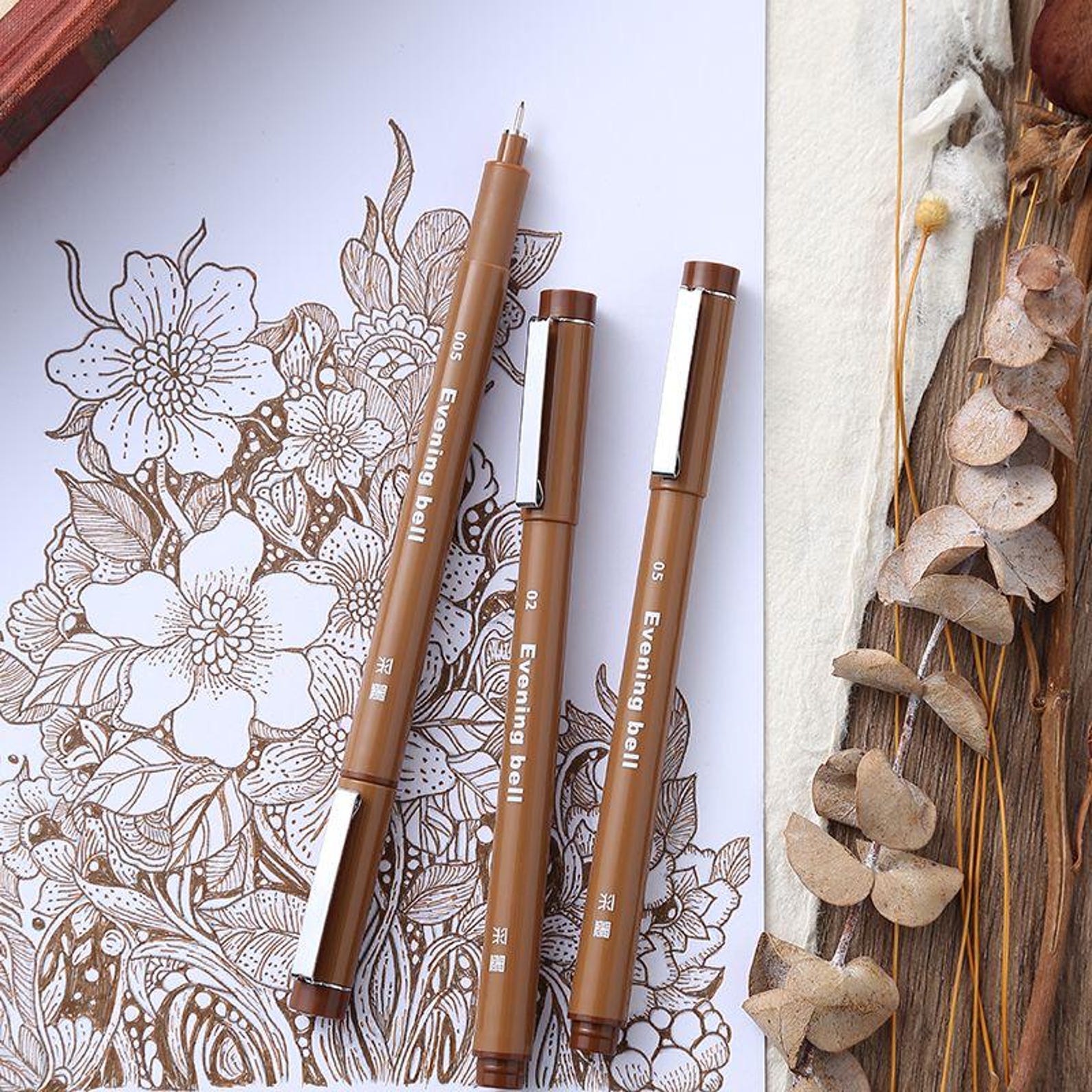 Set of 3 Brown/black Waterproof Fineliner Drawing Pens, Art Sketch ...