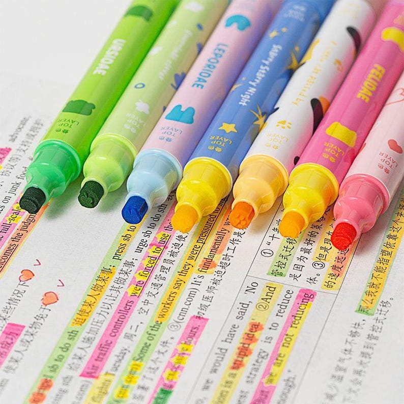 Dual Tip Highlighter Marker Set – Chisel & Stamp Pens for Journaling ...