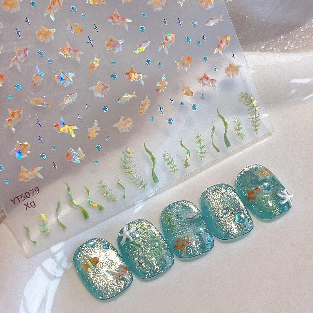 5 Sheets Holographic Ocean Nail Stickers | Summer Sea Life Nail Art ...