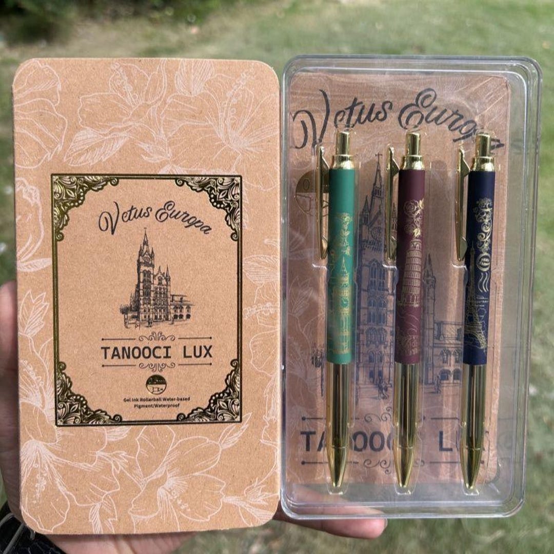 Vintage European Landmark Gel Pen Set – 0.5mm Black Ink Retro Metal ...