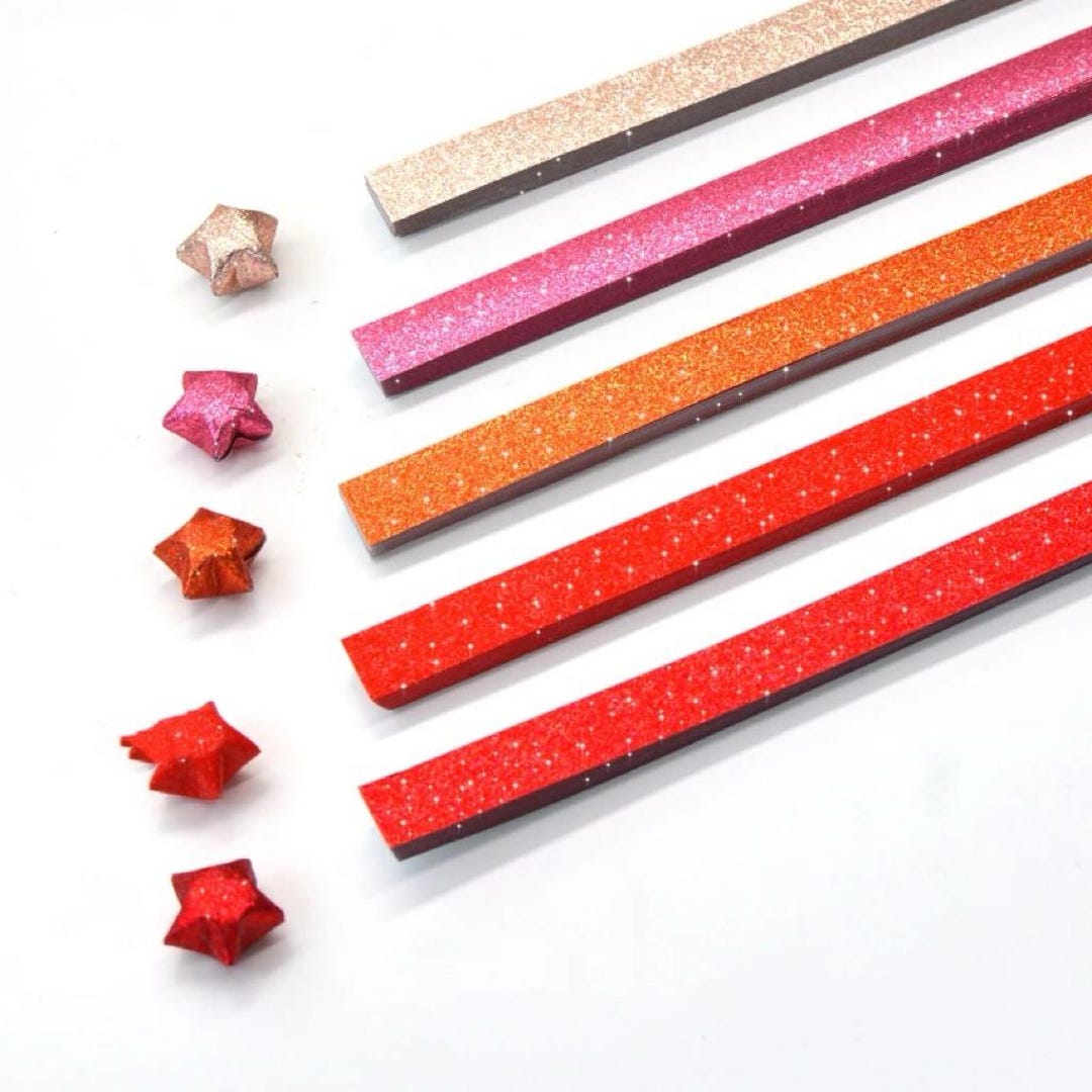200 Sheets Glitter Star Origami Paper, Red, Red Pink, Orange, Champagne ...