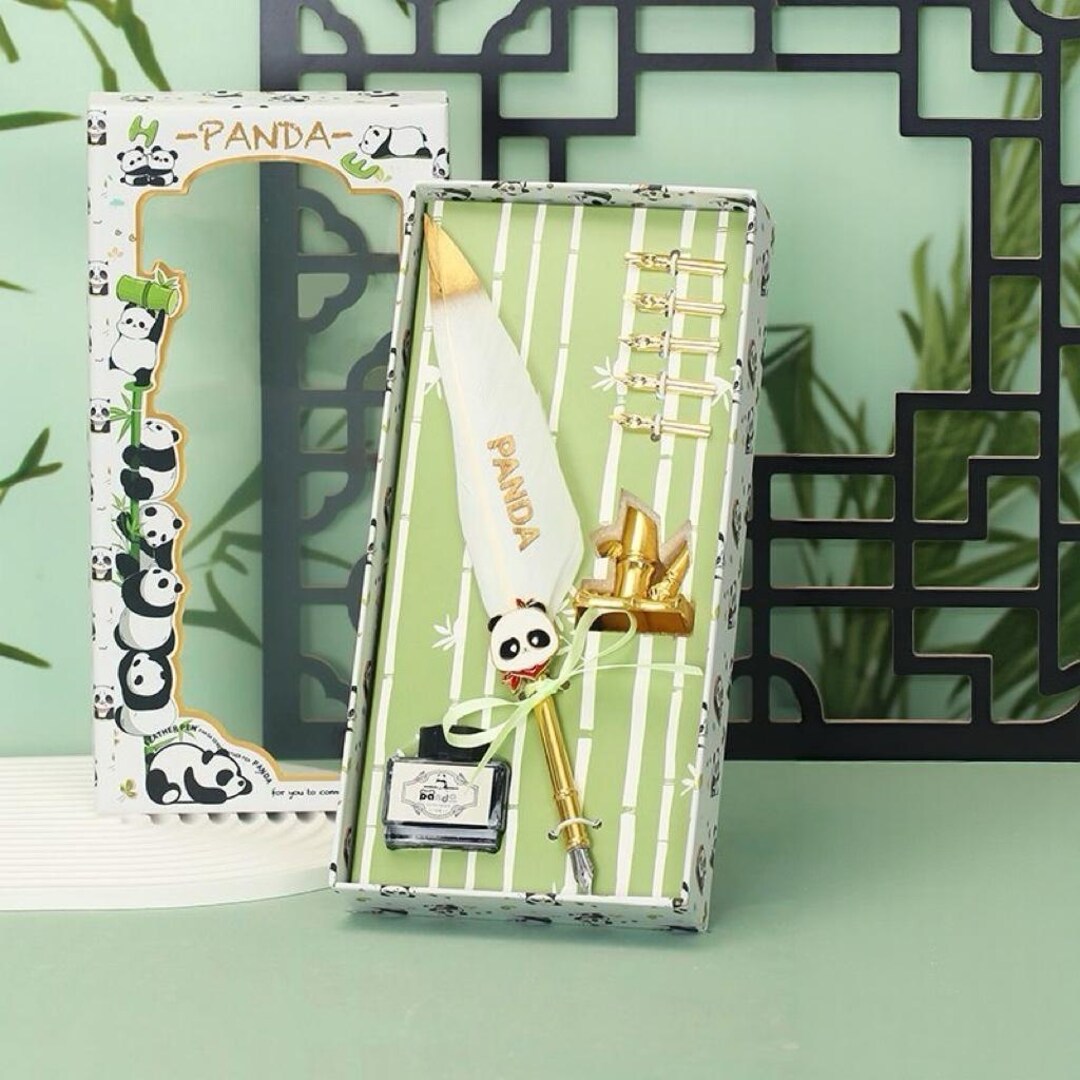 Panda Feather Fountain Pen Gift Set With Bamboo Stand, Calligraphy ...