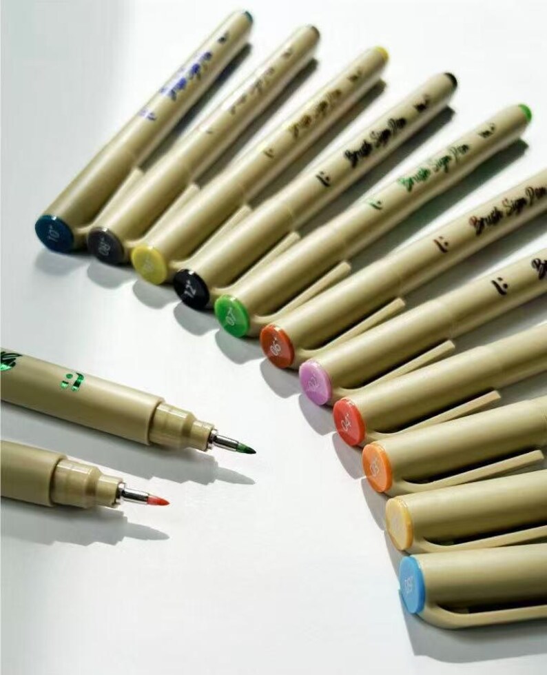 12 Color Set Soft Brush Tip Vintage Art Pens, Calligraphy, Hand-drawn ...