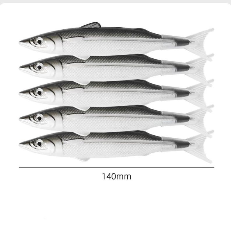 Whimsical Sardine Ballpoint Pens - Set of 5, Black Ink, Refillable, 0 ...