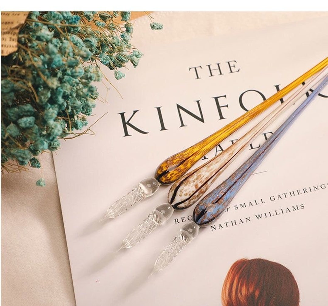 Shimmering Glass Dip Pen: Elegant Calligraphy Tool in Gold, Black, Red ...