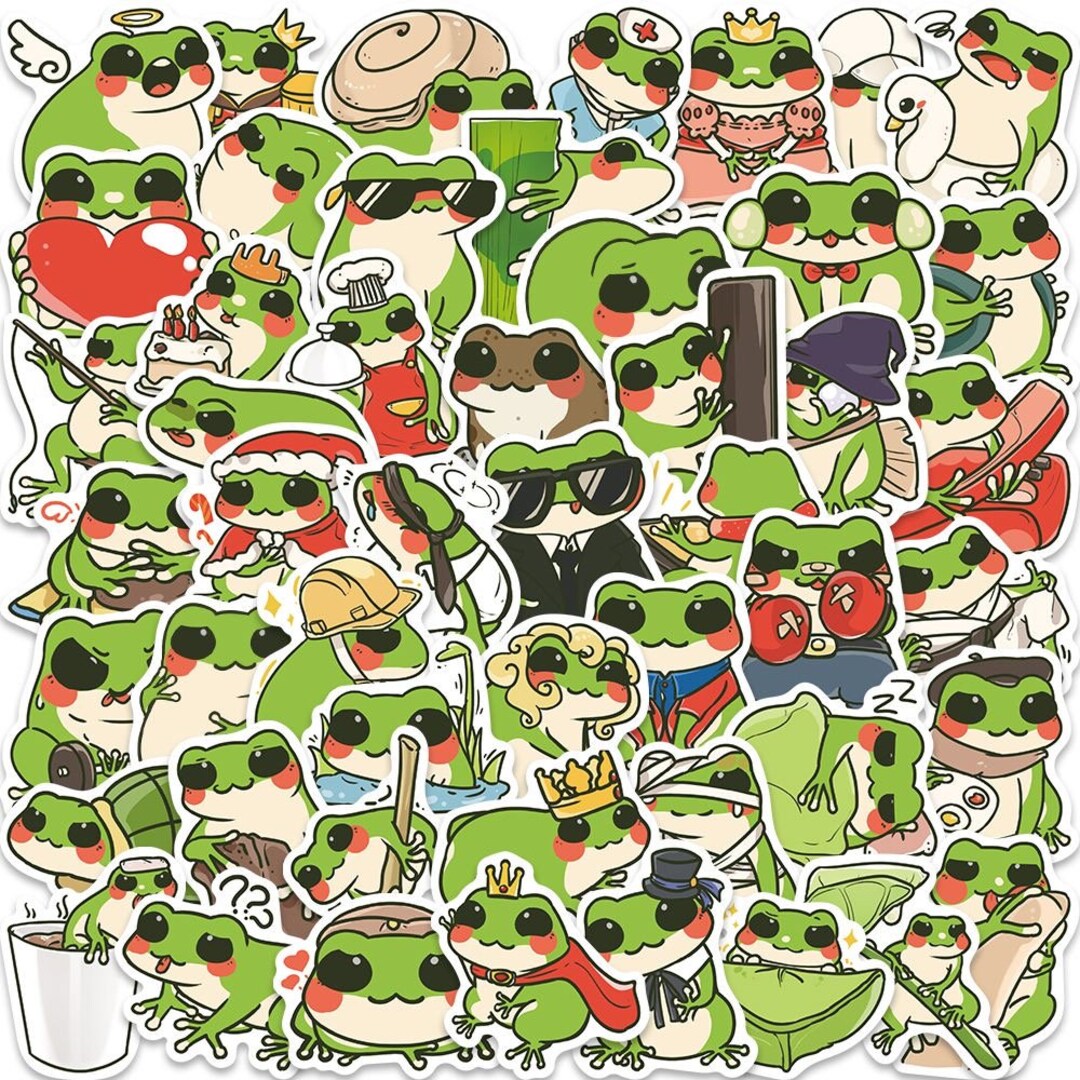 Frog Sticker, 50pcs Cute Frog Stickers, Laptop Stickers, Water Bottle ...