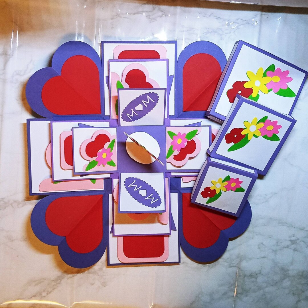 Exploding Box Svg Mother's Day Flowers and Pockets - Etsy