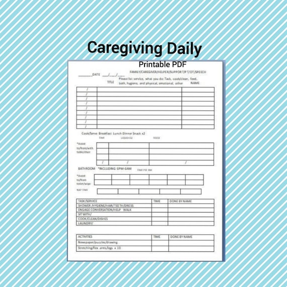 Caregiving Template Eldercare Senior Care Task List Senior - Etsy