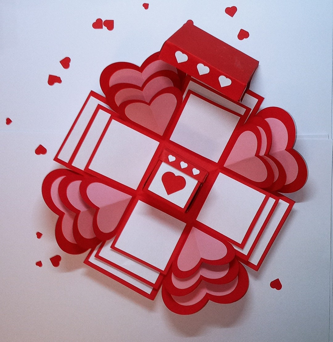 Exploding Box Svg Triple Heart Box With Three Layer Explosion and Gift ...