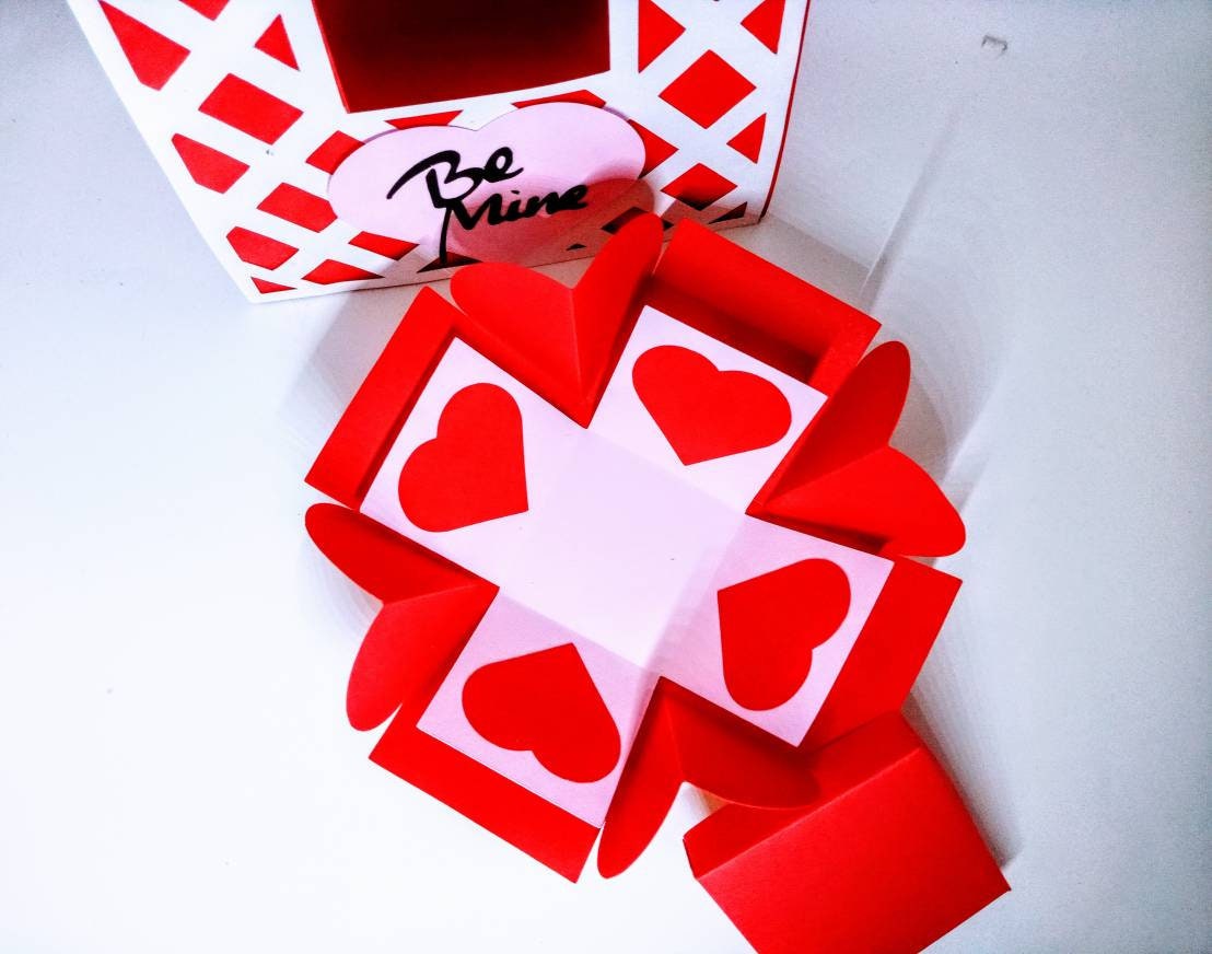 Svg explosion Hearts Box on top of card. Craft supplies. Party | Etsy