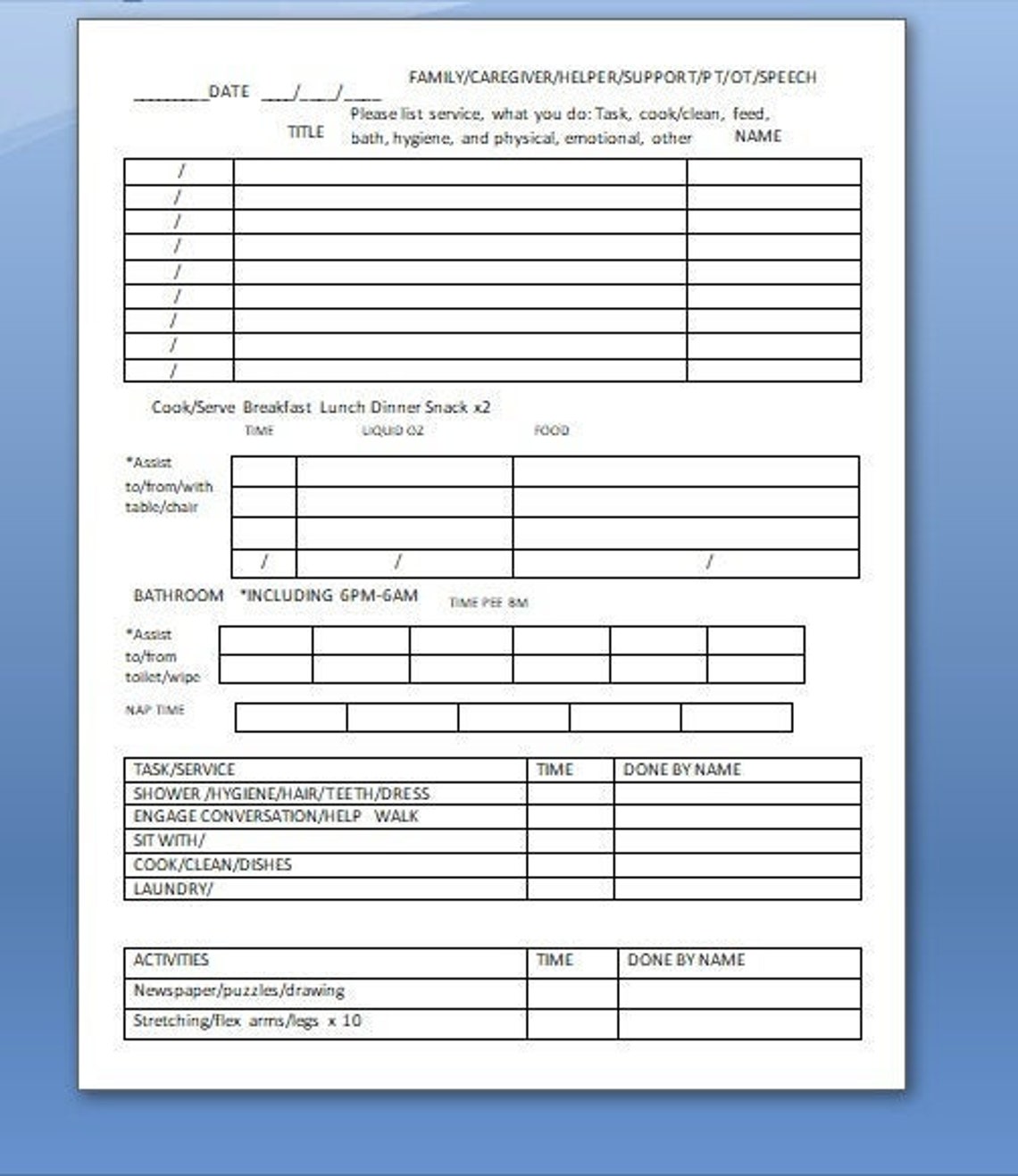 Caregiving Template, Eldercare, Senior Care, Task List, Senior ...